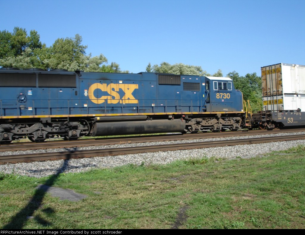 CSX 8730 (Whisper Cab) pulling on the rear of this 3-loco consist